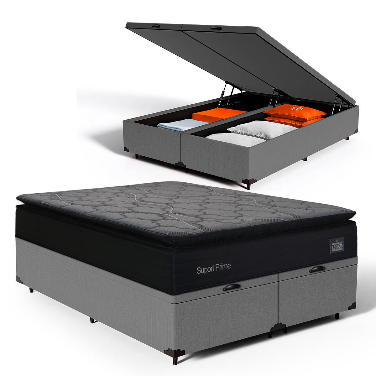Cama Box Baú + Colchão De Espuma D45 Pillow Top Suport Prime Queen 158 ...