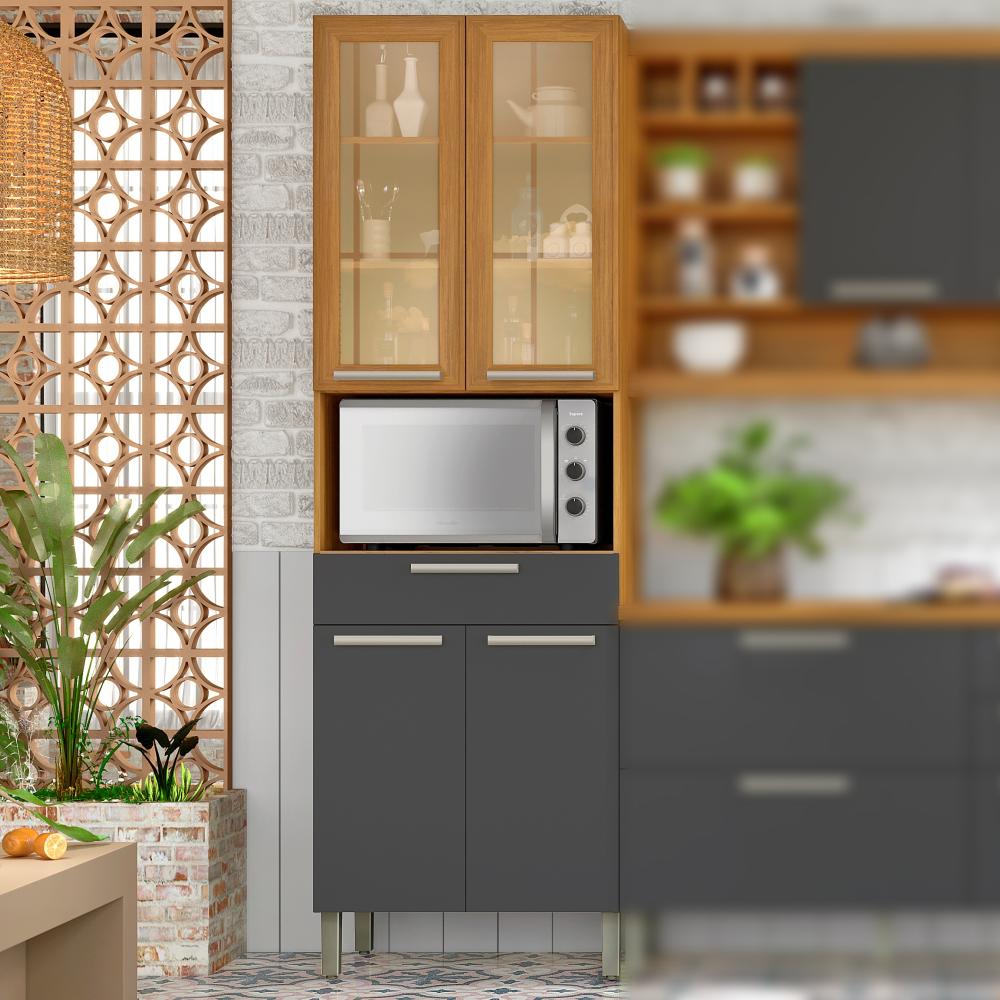 Paneleiro Para Forno Portas De Vidro Burguesa Freijó/branco Nesher ...